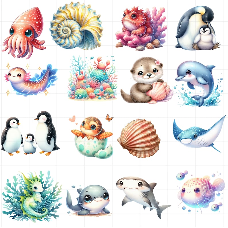 118 Watercolor Ocean Animals Clipart | Sea Creatures PNG, SVG, PDF ...