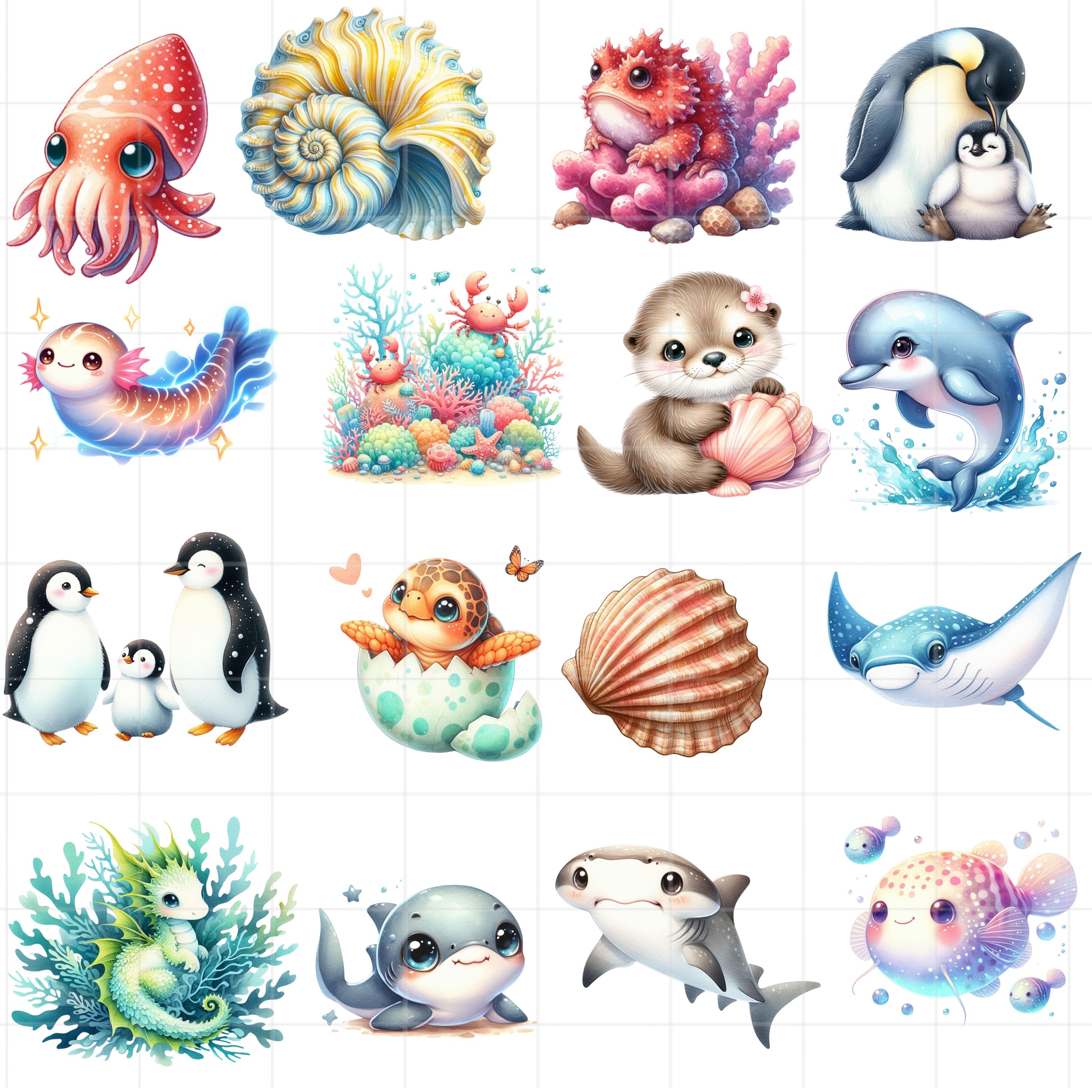 118 Watercolor Ocean Animals Clipart | Sea Creatures PNG, SVG, PDF ...