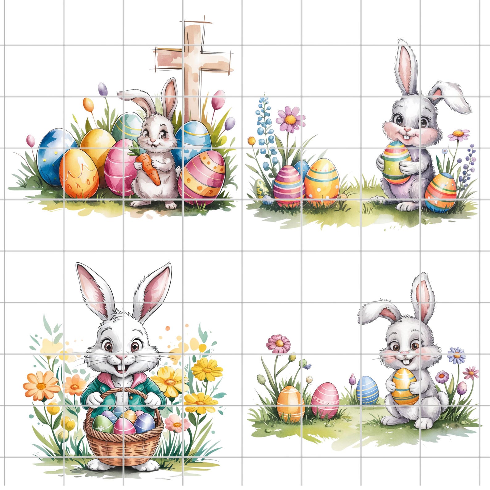19 Watercolor Bunny With Easter Eggs Clipart, 4000x4000 PNG ...