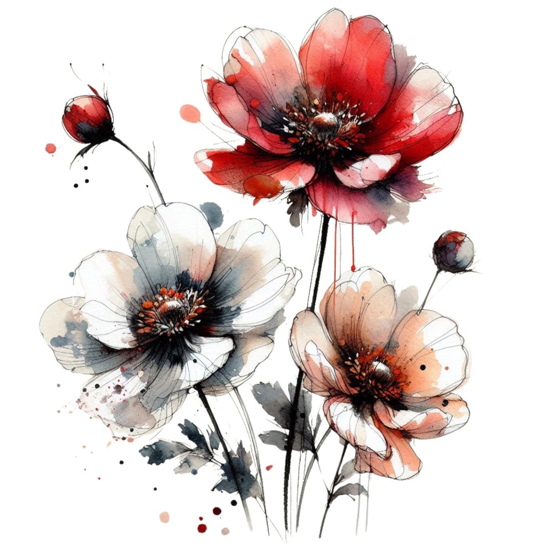 20 Watercolor Dripping Flowers Clipart, Floral Art, Watercolor Flowers ...