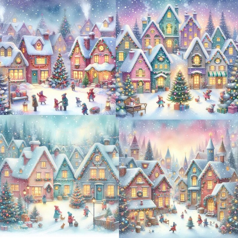 39 Watercolor Christmas Village PNG | White Background, Magical ...