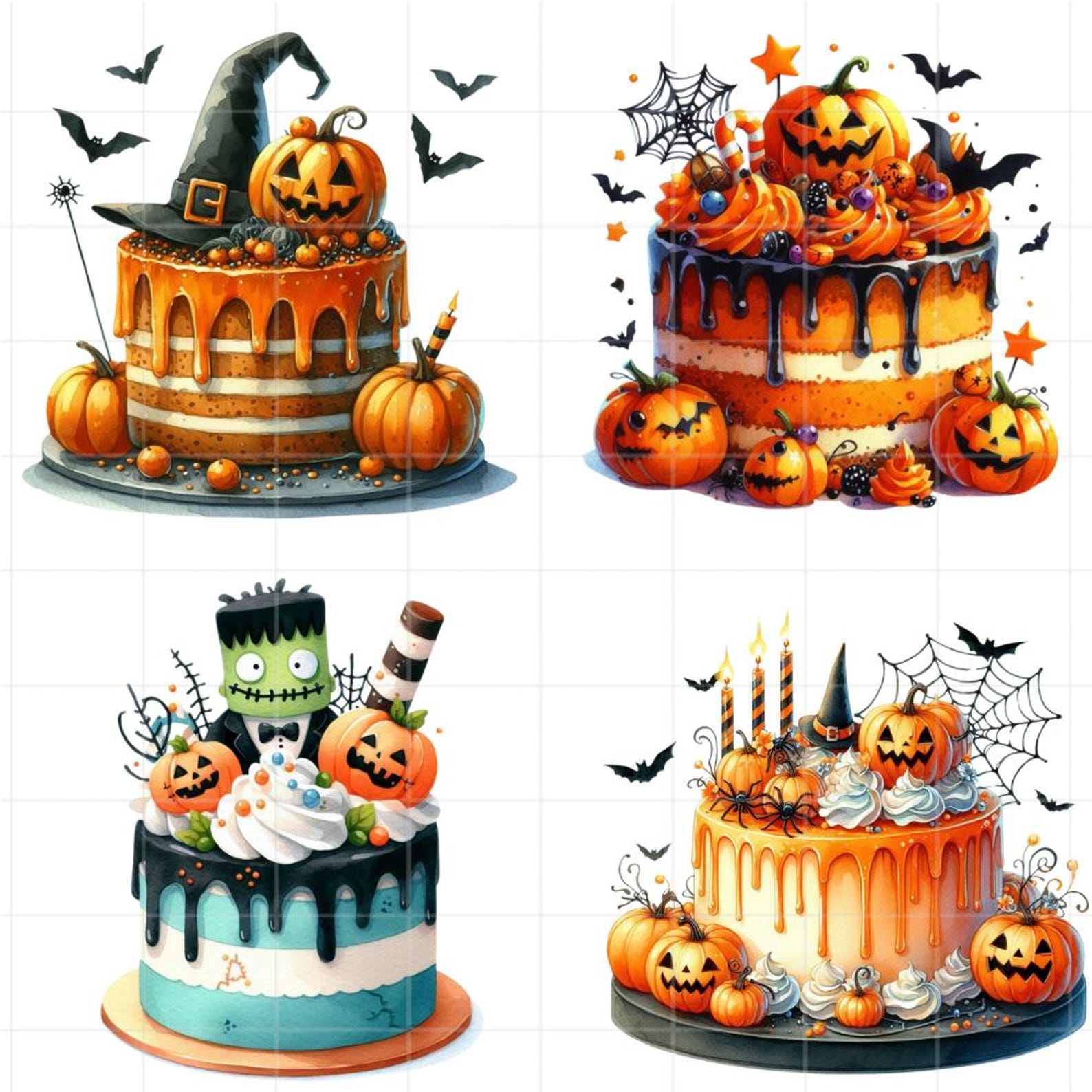 30 Watercolor Halloween Cake Clipart PNG SVG PDF | Spooky Cute Digital ...