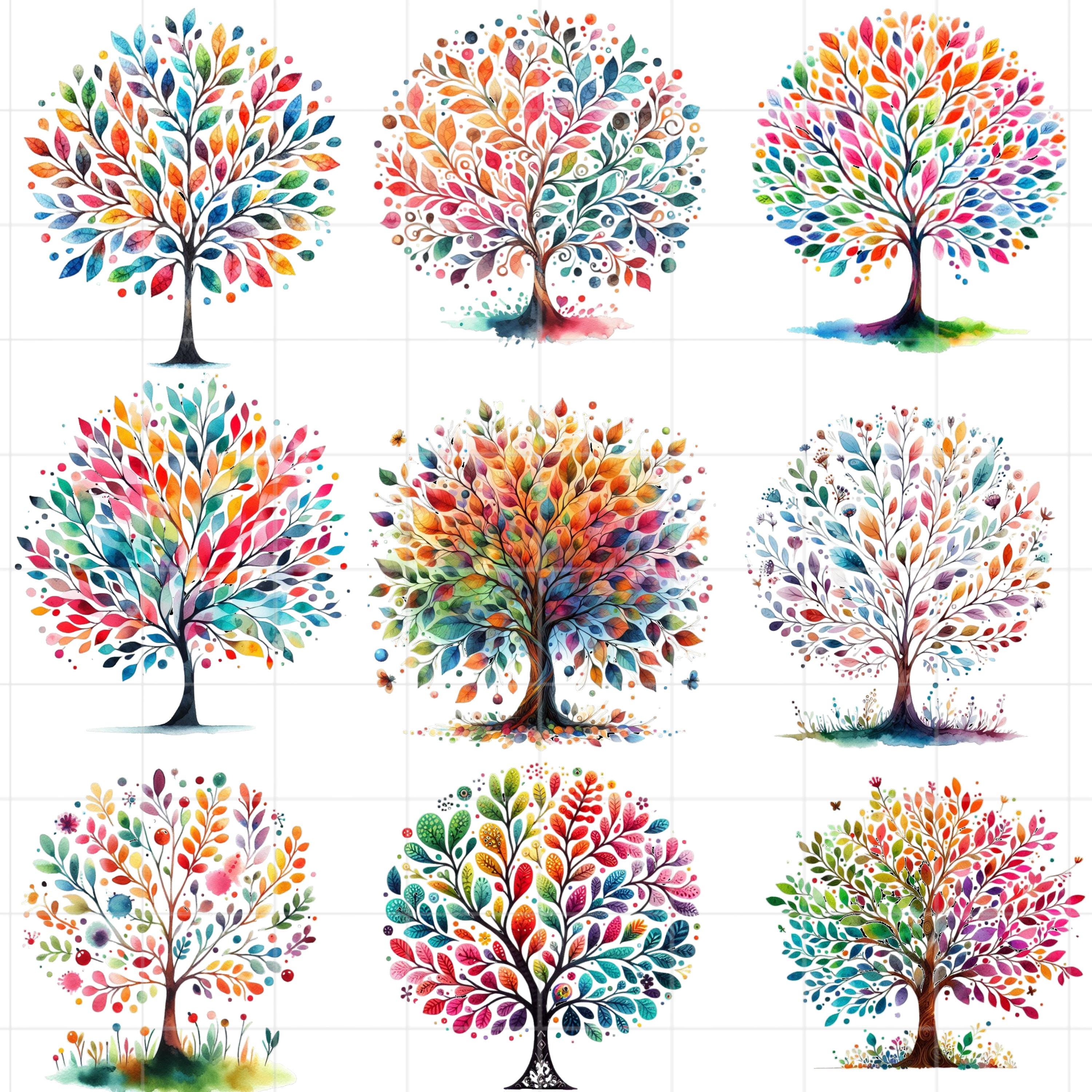 50 Watercolor Multicolor Tree, Tree PNG, SVG, PDF Clipart, Transparent ...