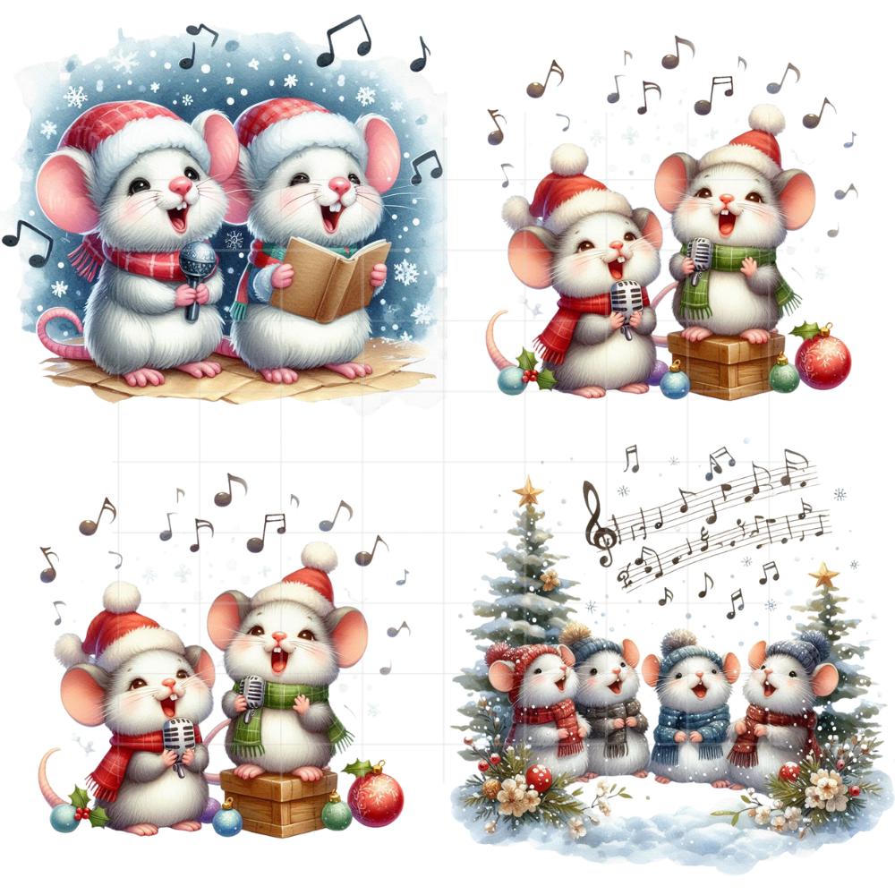 42 Watercolor Christmas Carol Mice PNG, Cute Holiday Singing Mouse ...