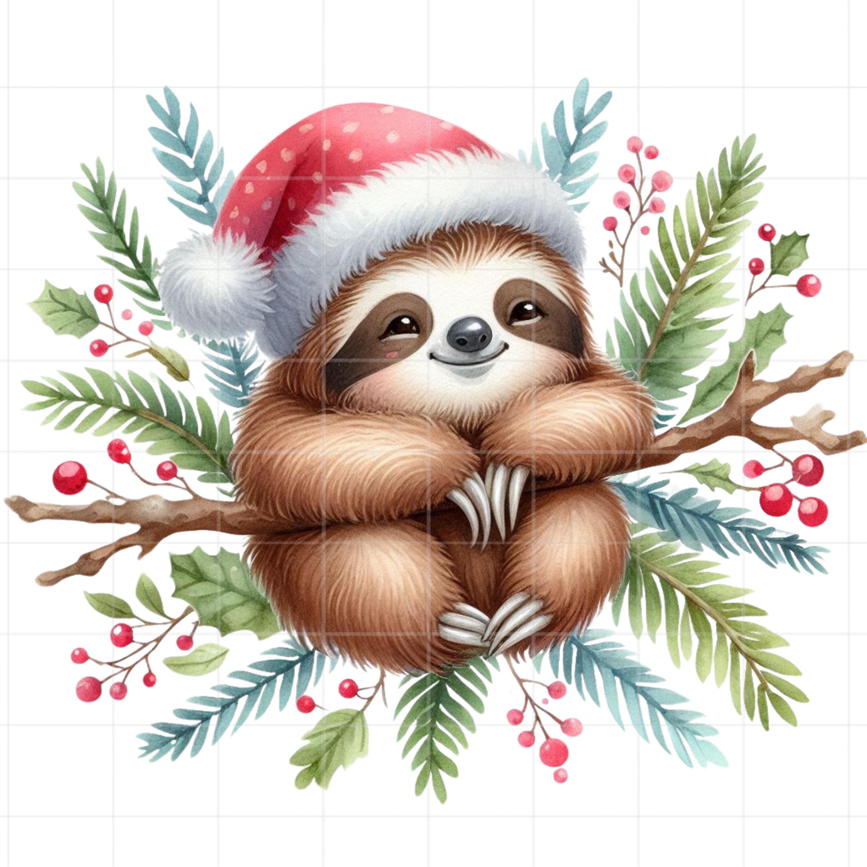 14 Watercolor Christmas Sloth Clipart | Cute Sloth on Branch ...