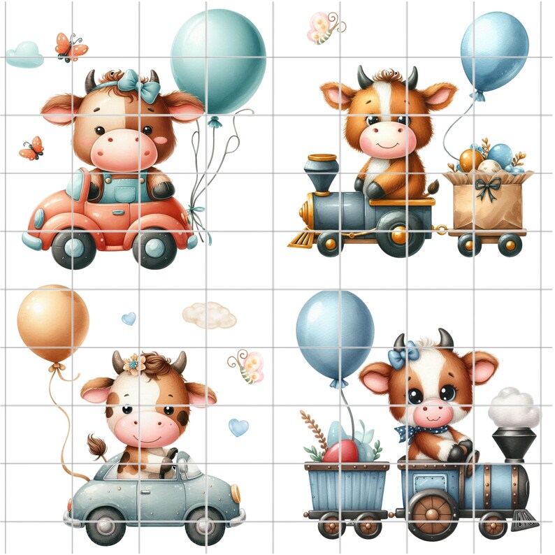23 Watercolor Baby Boy Cow Clipart, Cute Cow Nursery Decor, Baby Shower ...