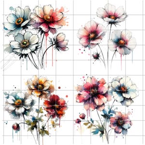 20 Watercolor Flowers Clipart, Dripping Flowers, Botanical Clipart ...