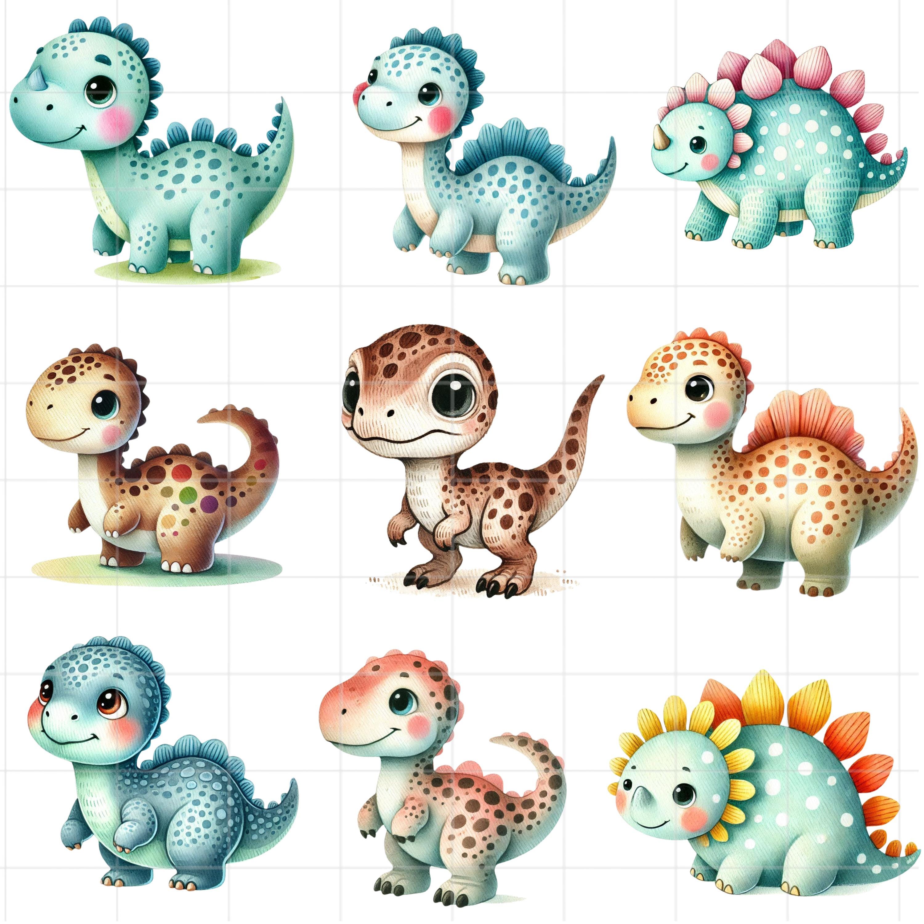 60 Watercolor Dinosaur Clipart, Cute Baby Dino PNG, Nursery Wall Art ...
