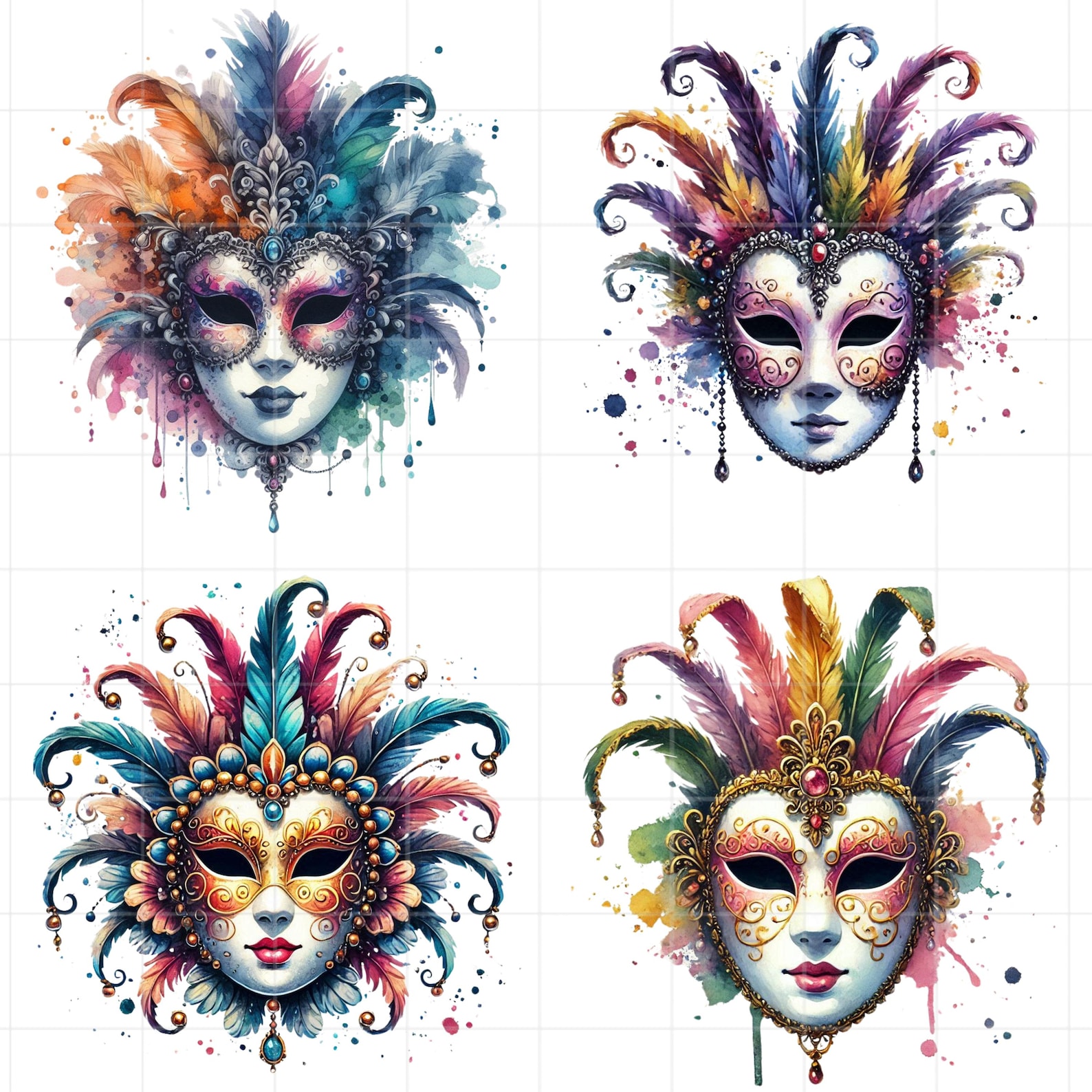 50 Watercolor Venice Masks Clipart | Venetian Mask Art | High ...