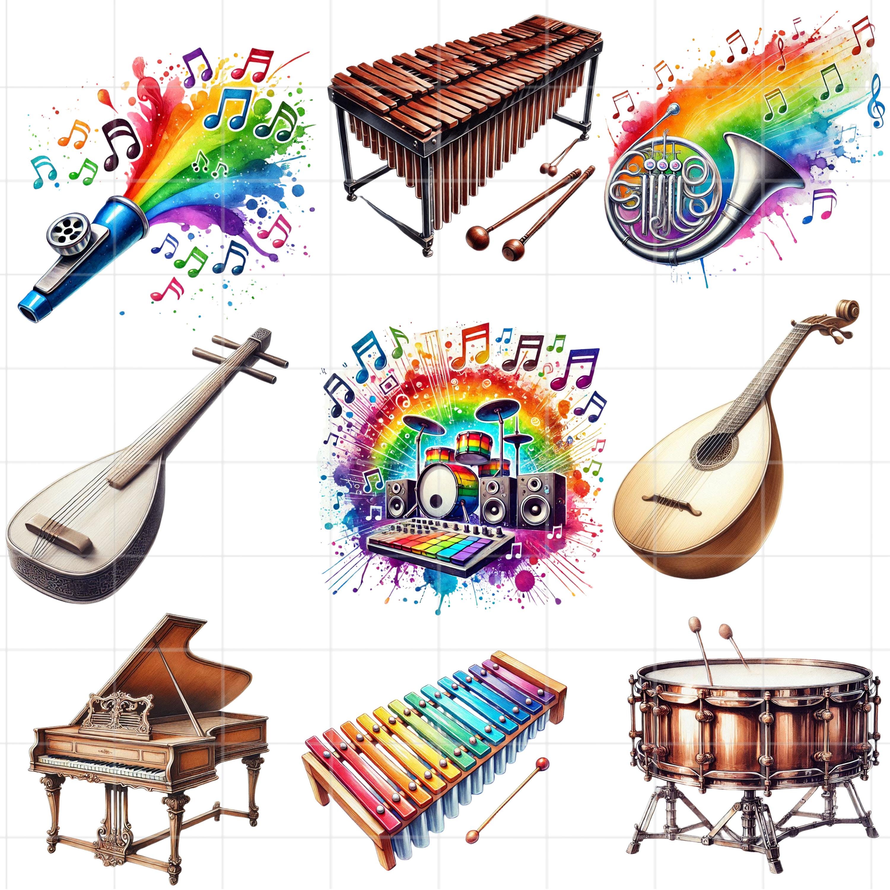 66 Watercolor Musical Instruments Clipart, Transparent Background, PNG ...