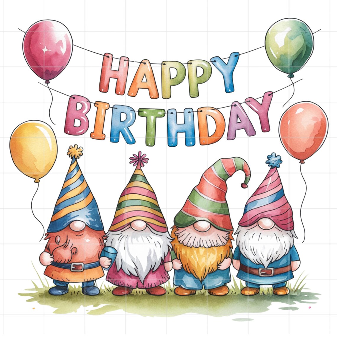 12 Watercolor Happy Birthday Gnomes, Transparent Background, PNG ...