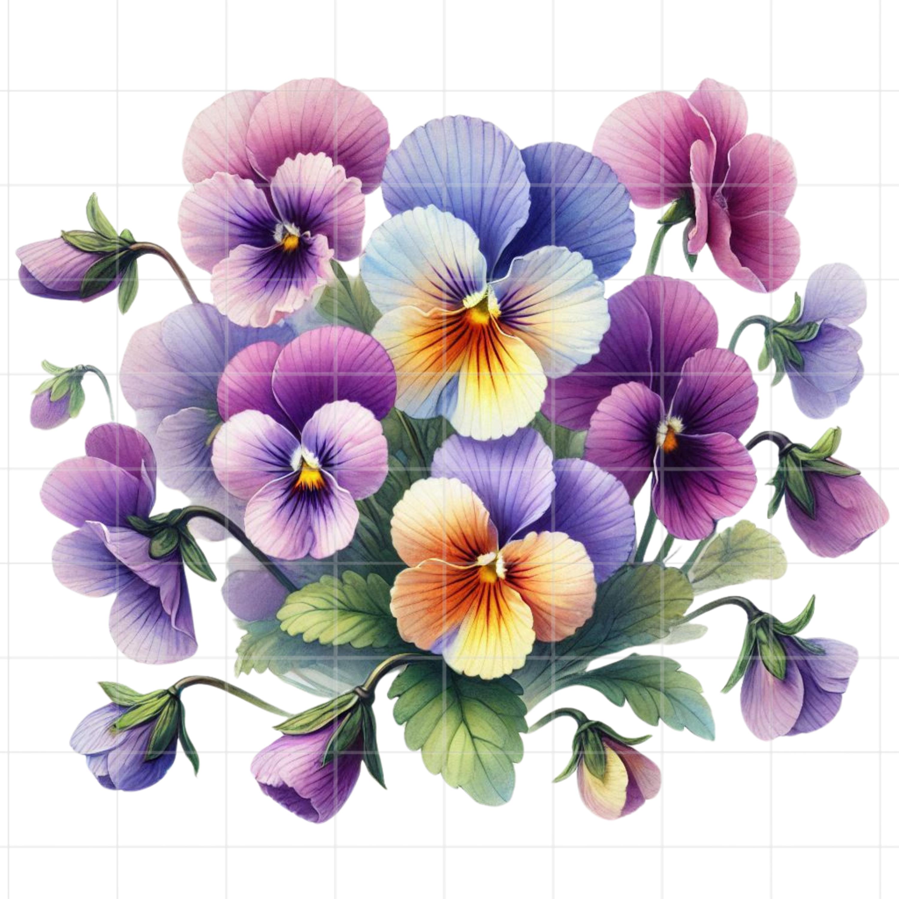 12 Watercolor Pansy Clipart, Transparent Background, 4000x4000 Pixels ...