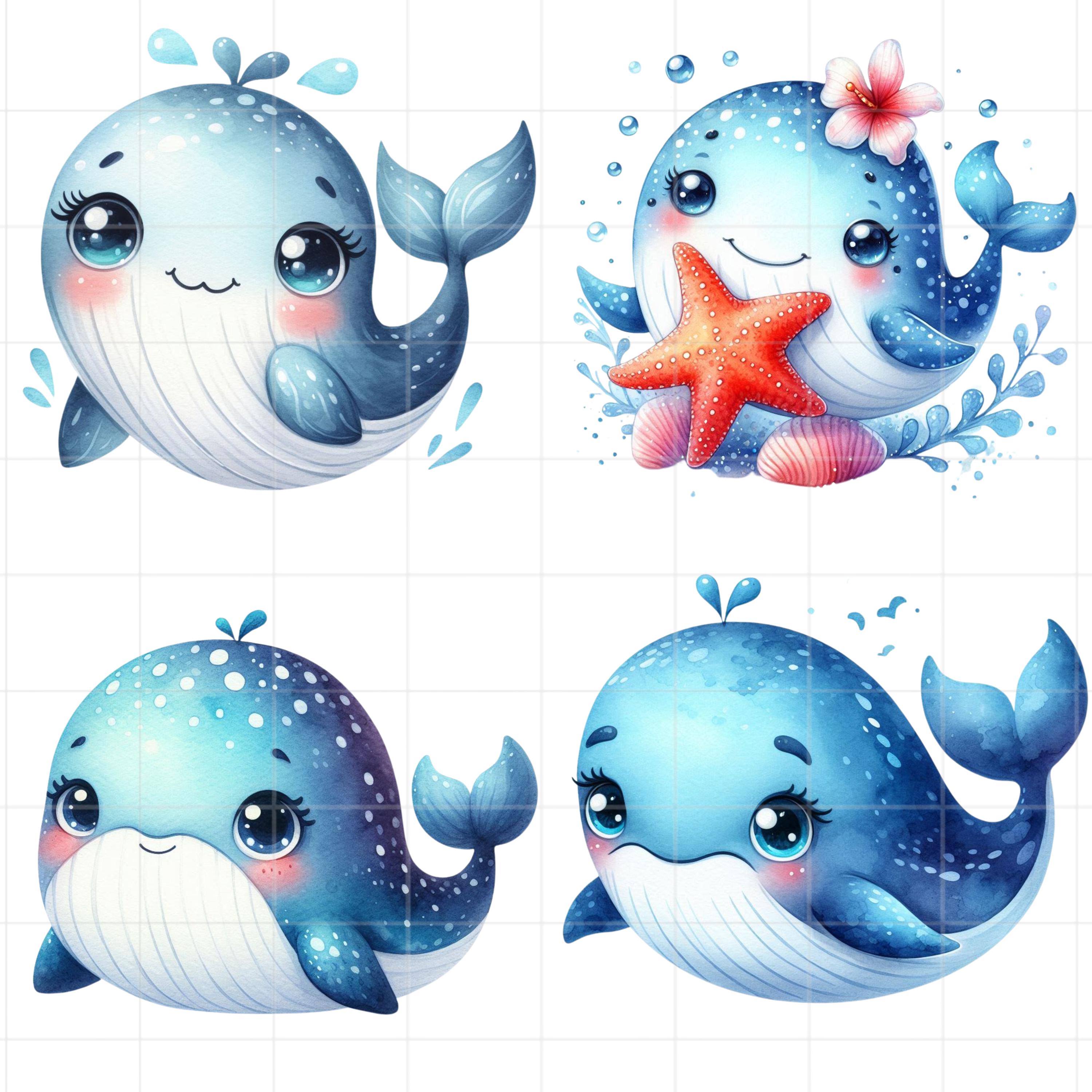 33 Watercolor Playful Whales Clipart, Cute Whale PNG, Transparent ...