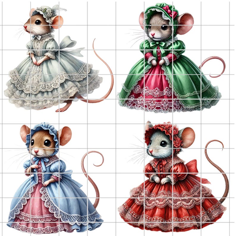15 Watercolor Mouse Illustrations in Victorian Era Clothing, High ...
