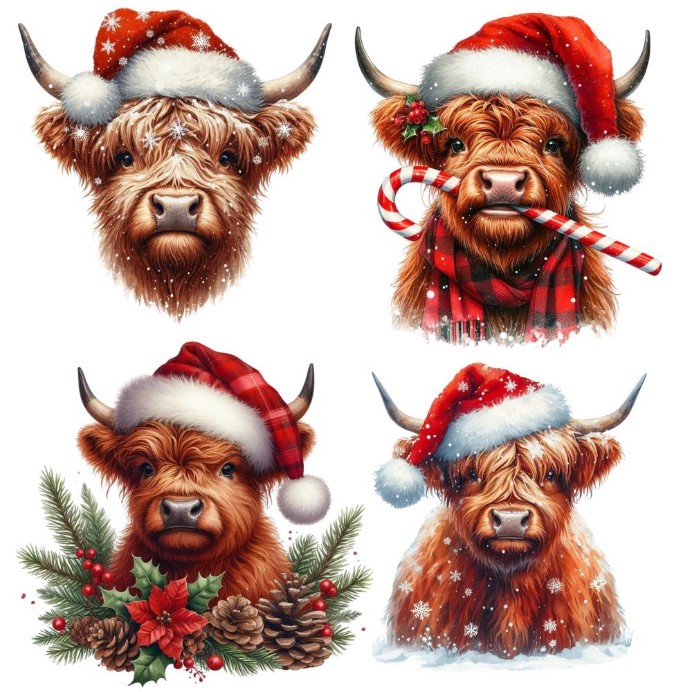 66 Watercolor Christmas Highland Cow Clipart, Transparent Background - Etsy