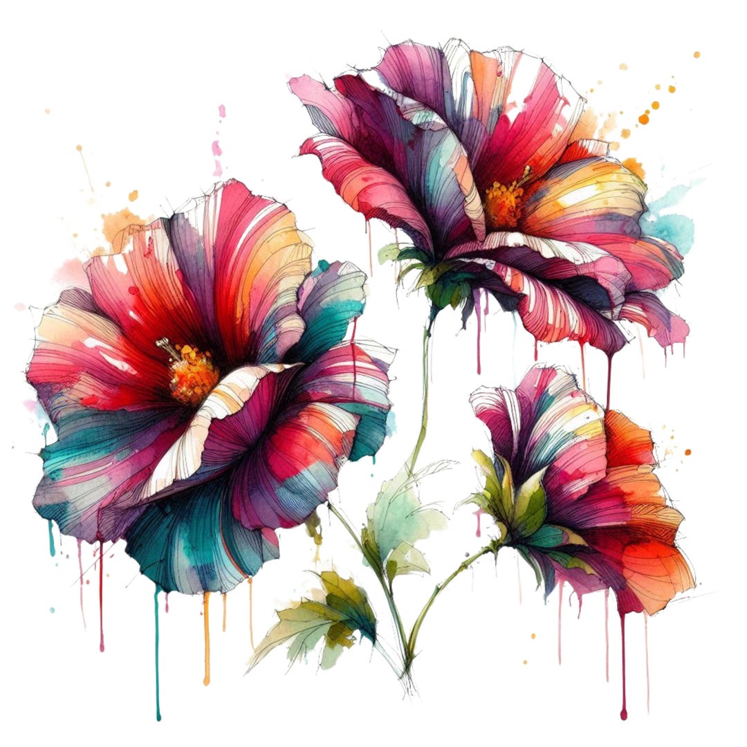 20 Watercolor Flowers Clipart, Dripping Flowers, Botanical Clipart ...