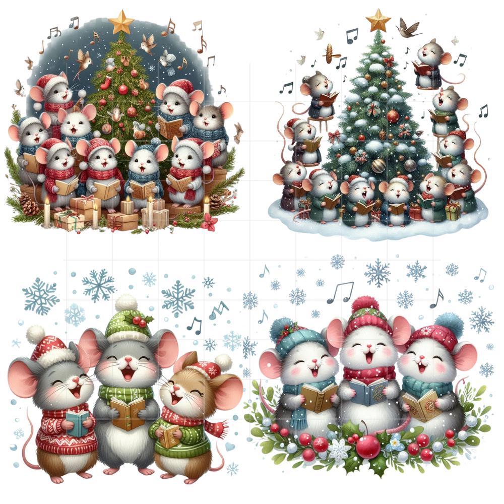 42 Watercolor Christmas Carol Mice PNG, Cute Holiday Singing Mouse ...