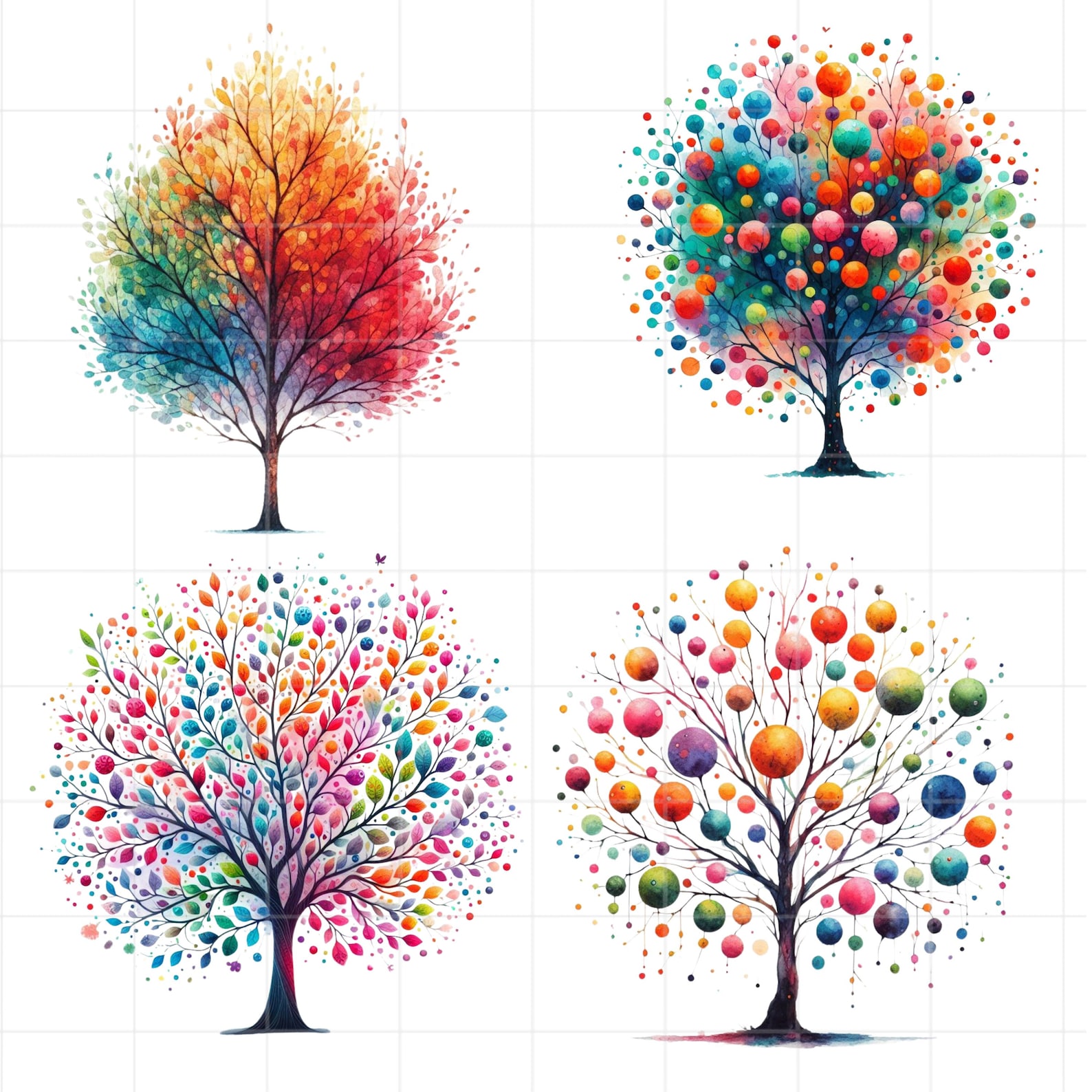 57 Watercolor Multicolor Trees Clipart - High Resolution - PNG, SVG ...
