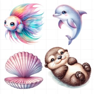 118 Watercolor Ocean Animals Clipart | Sea Creatures PNG, SVG, PDF ...