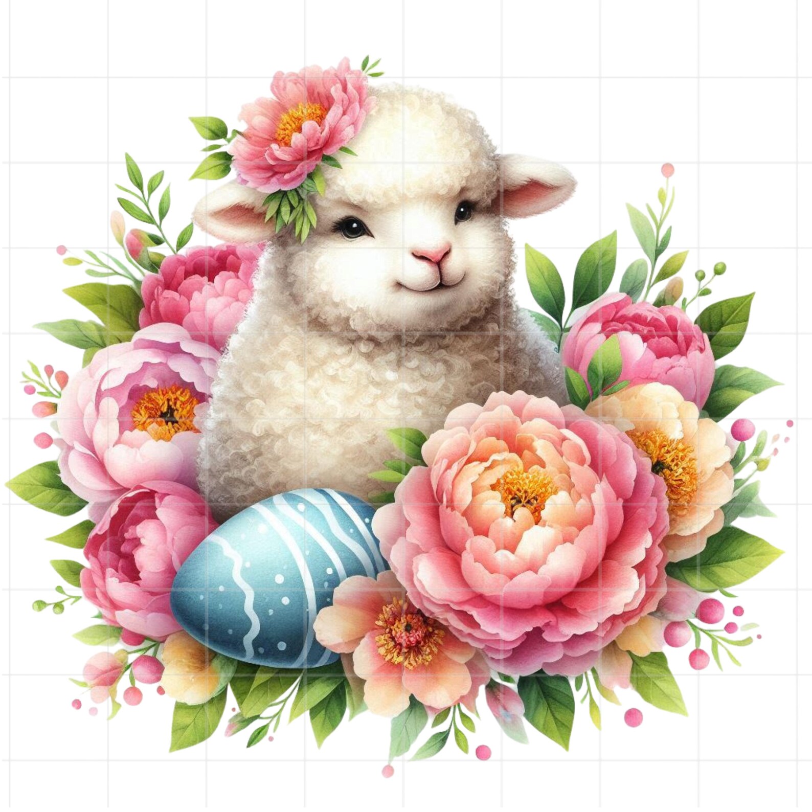20 Watercolor Easter Lamb With Eggs & Flowers | Transparent Background ...