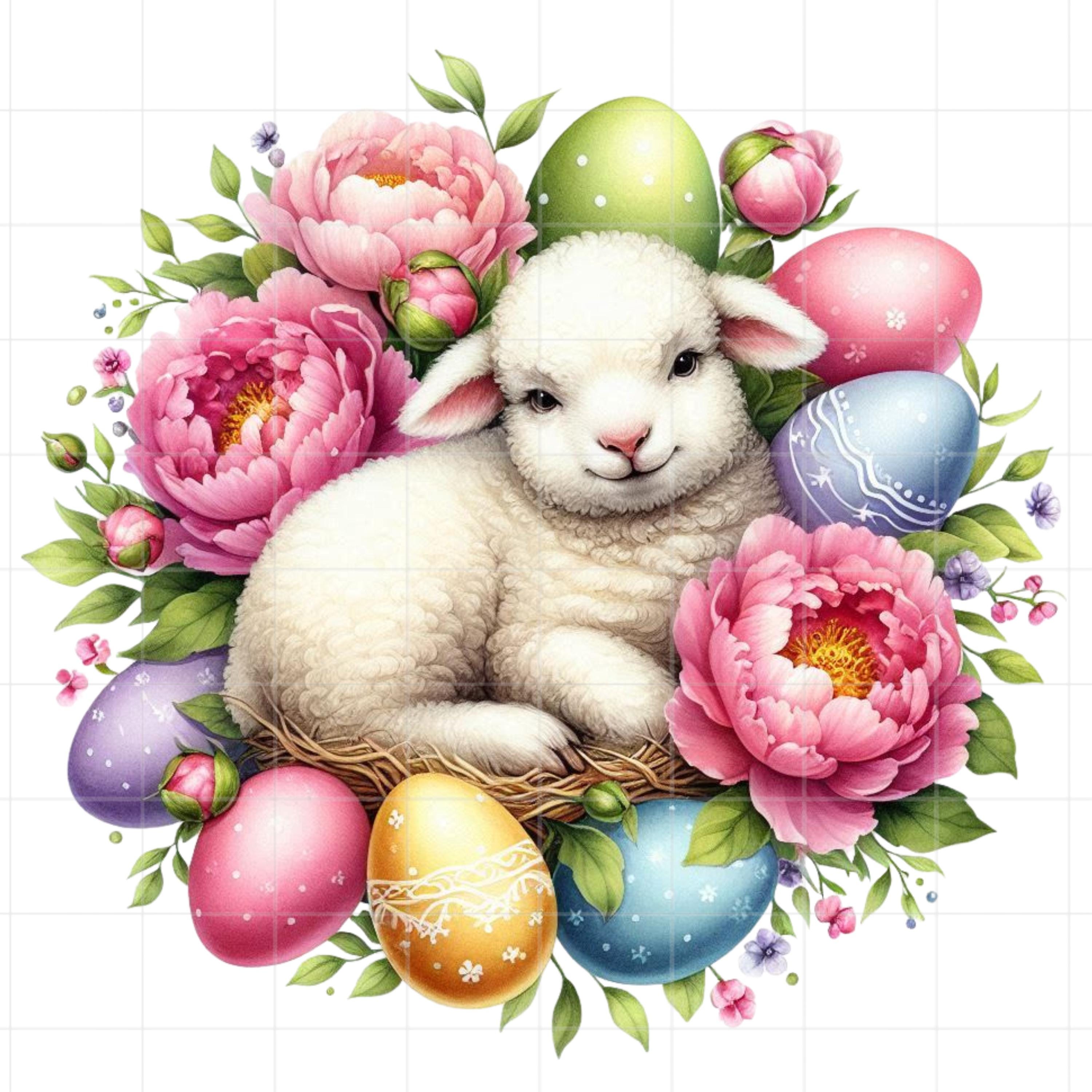 20 Watercolor Easter Lamb With Eggs & Flowers | Transparent Background ...