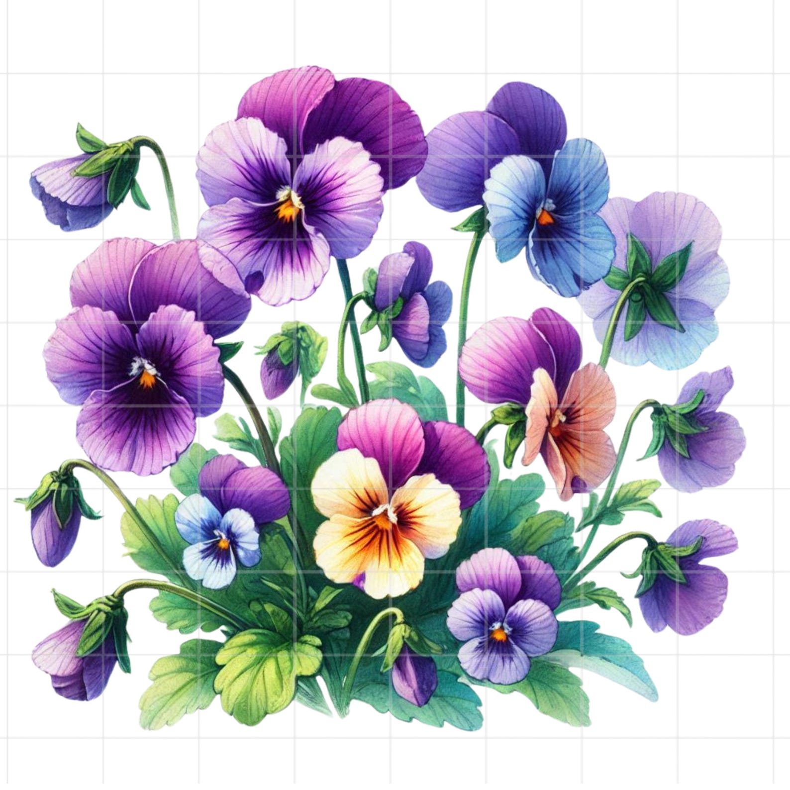12 Watercolor Pansy Clipart, Transparent Background, 4000x4000 Pixels ...