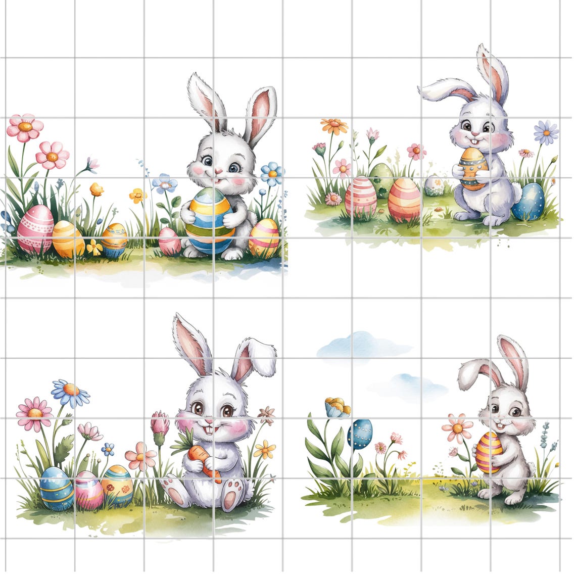 19 Watercolor Bunny With Easter Eggs Clipart, 4000x4000 PNG ...
