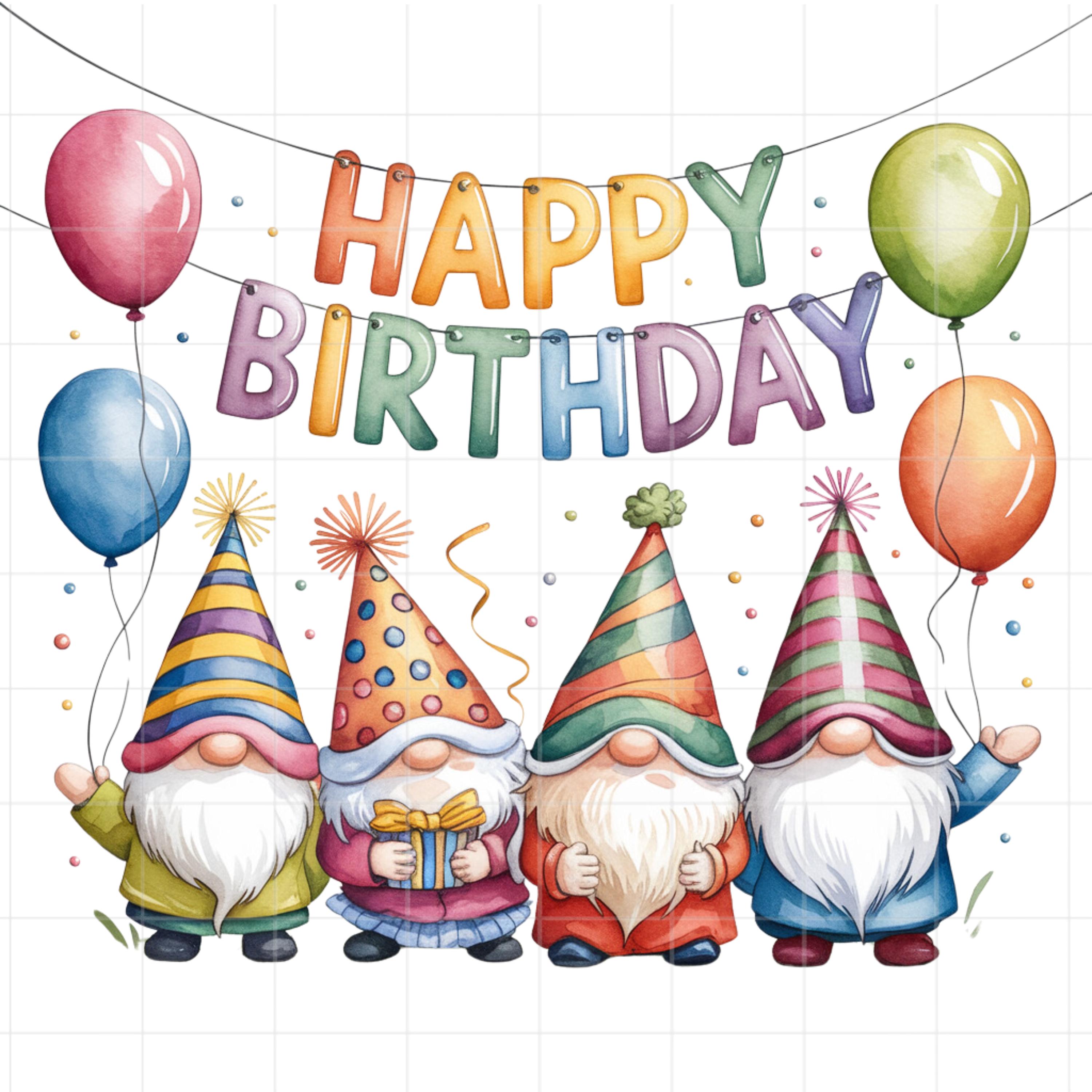 12 Watercolor Happy Birthday Gnomes, Transparent Background, PNG ...