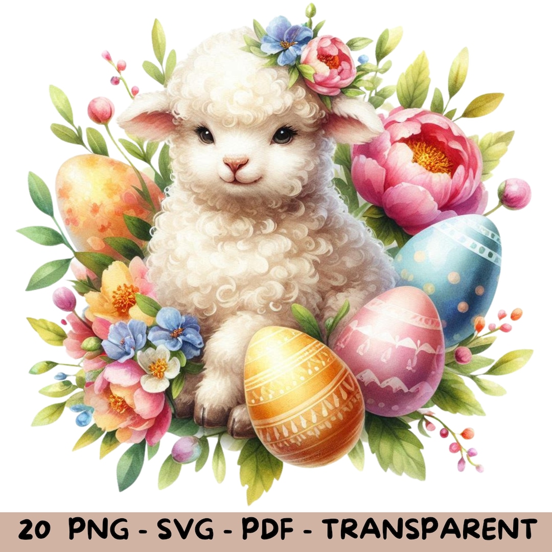 20 Watercolor Easter Lamb With Eggs & Flowers | Transparent Background ...