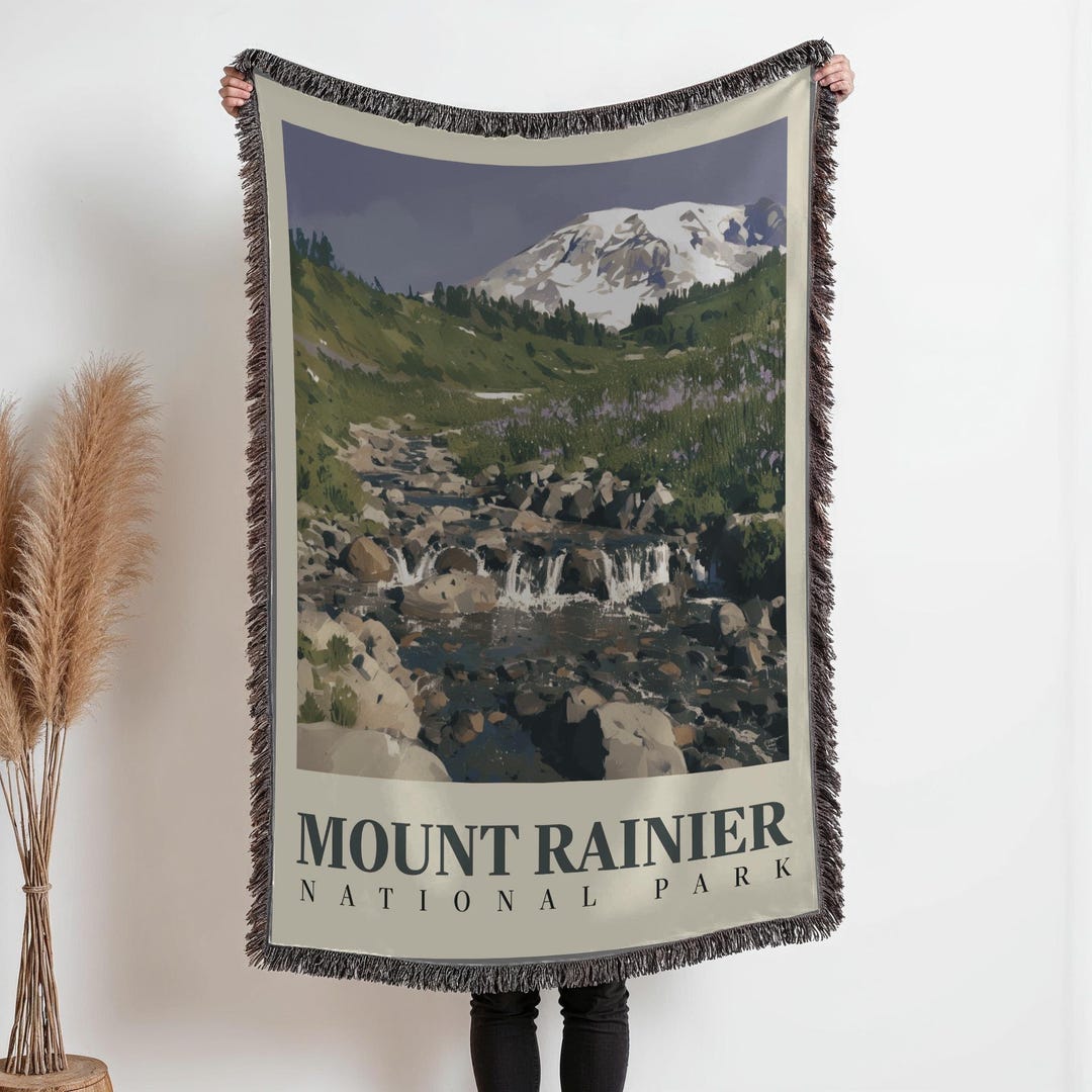 Mount Rainier National Park Woven Blanket Woven Throw National Park Blanket Wall Tapestry ...