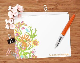 Pink Flower Doodles Set of 8 CUSTOM Personalized Flat Note | Etsy