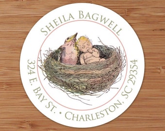 Little Bird Nest Custom Address Labels or Stickers | Etsy