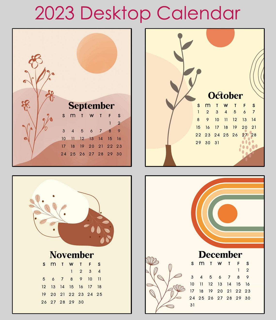 2023 Desk Calendar Modern Boho Designs With Clear Case - Etsy