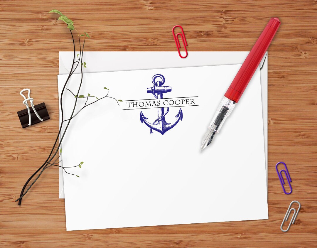 Nautical Anchor - Set of 8 CUSTOM Personalized Flat Note Cards ...