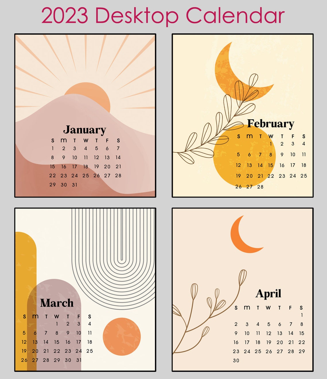 2023 Desk Calendar Modern Boho Designs With Clear Case - Etsy