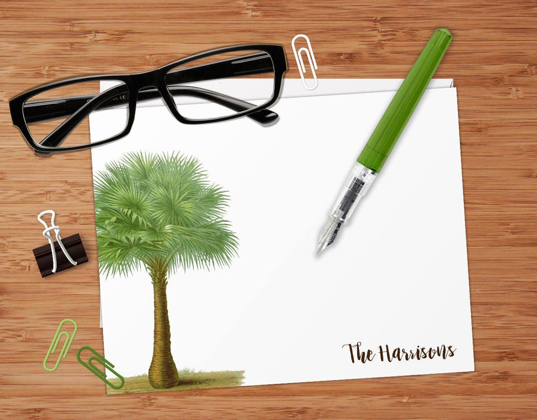 Tropical Palm Tree - Set of 8 CUSTOM Personalized Flat Note Cards ...