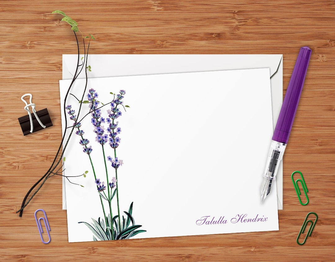 Lavender - Set of 8 CUSTOM Personalized Flat Note Cards/ Stationery - Etsy