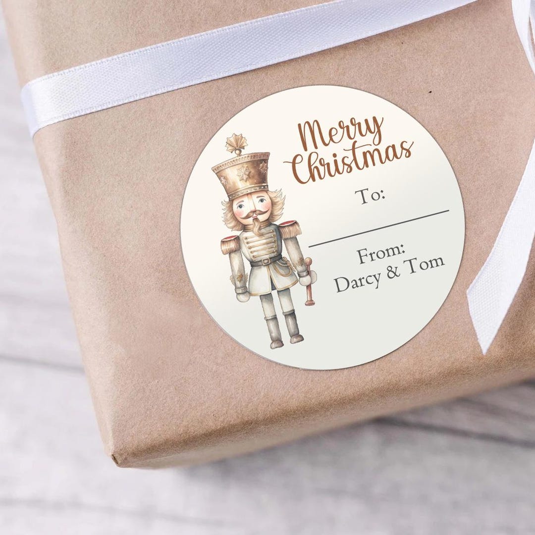 Neutral Nutcracker Christmas Gift Tag Stickers Custom Personalized to ...