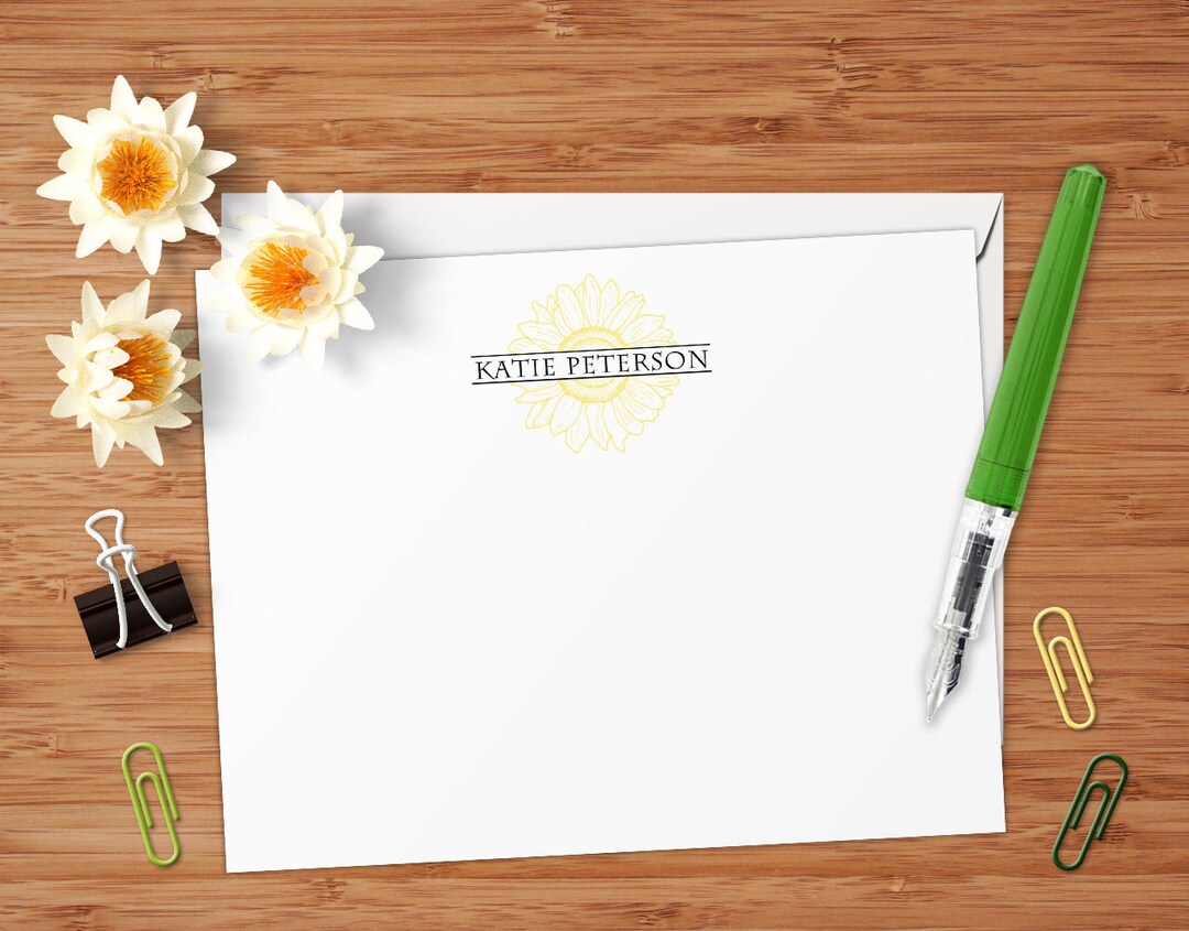 Simple Sunflower - Set of 8 CUSTOM Personalized Flat Note Cards ...