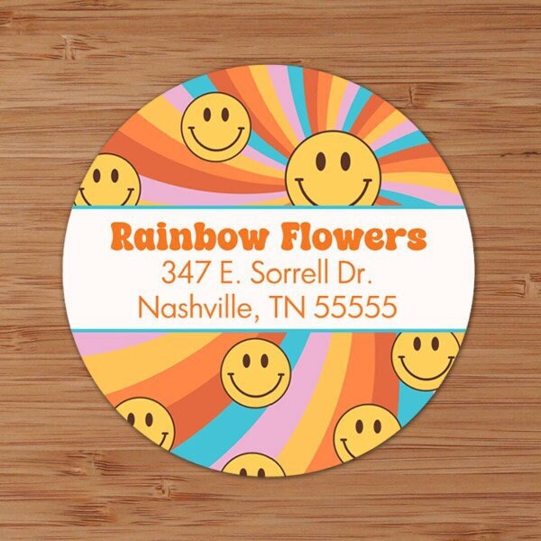 Groovy Rainbow Smiley Face Custom Address Labels or Stickers - Etsy