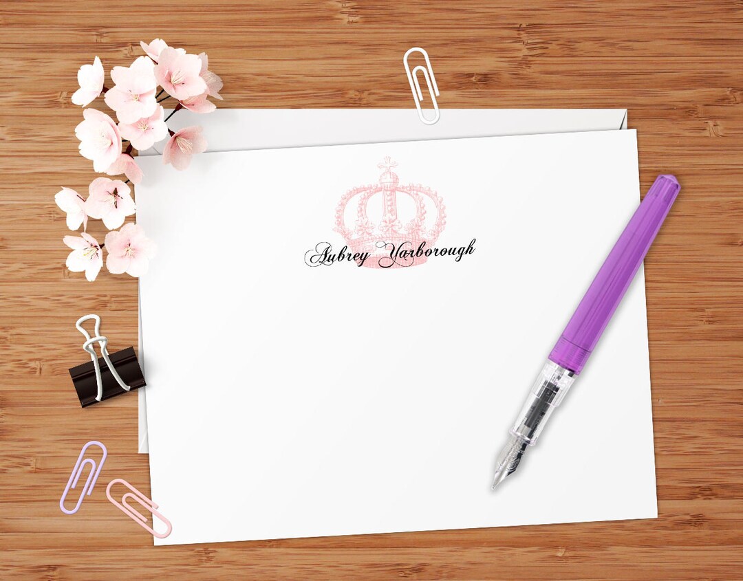 Simple Crown - Set of 8 CUSTOM Personalized Flat Note Cards/ Stationery ...