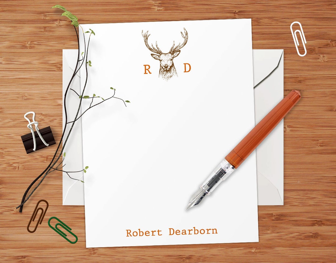 Stag Deer Head - Set of 8 CUSTOM Personalized Flat Note Cards ...