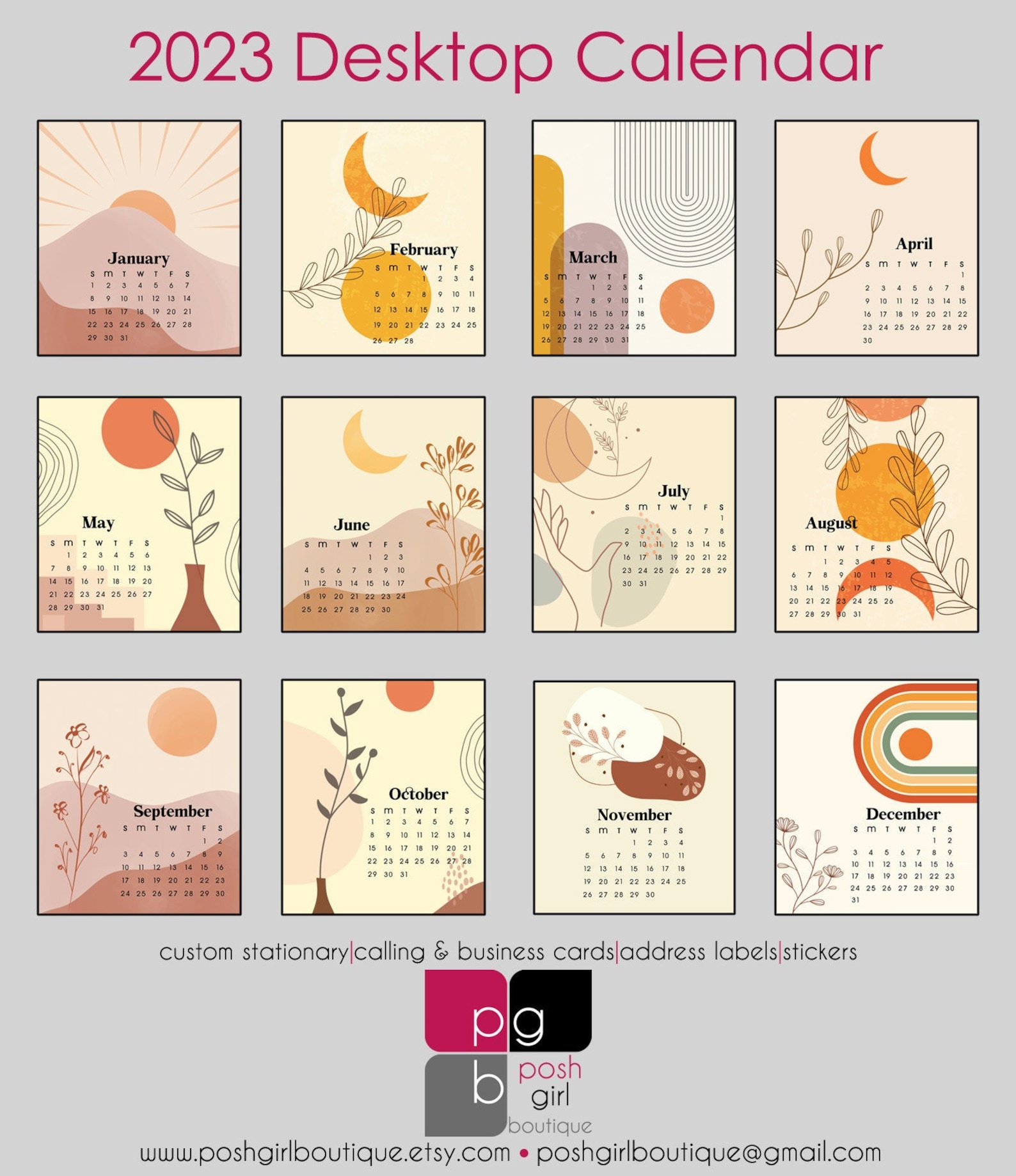 2023 Desk Calendar Modern Boho Designs With Clear Case - Etsy