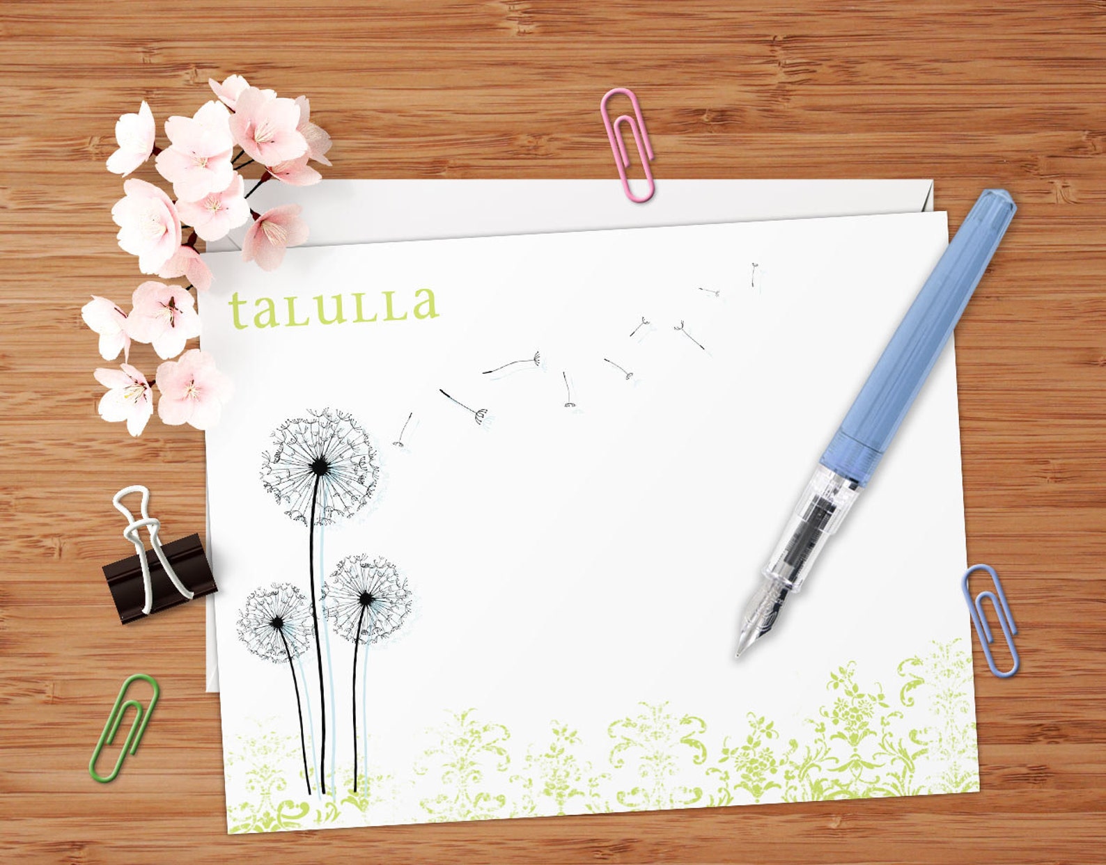 Dandy Dandelion - Set of 8 CUSTOM Personalized Flat Note Cards ...