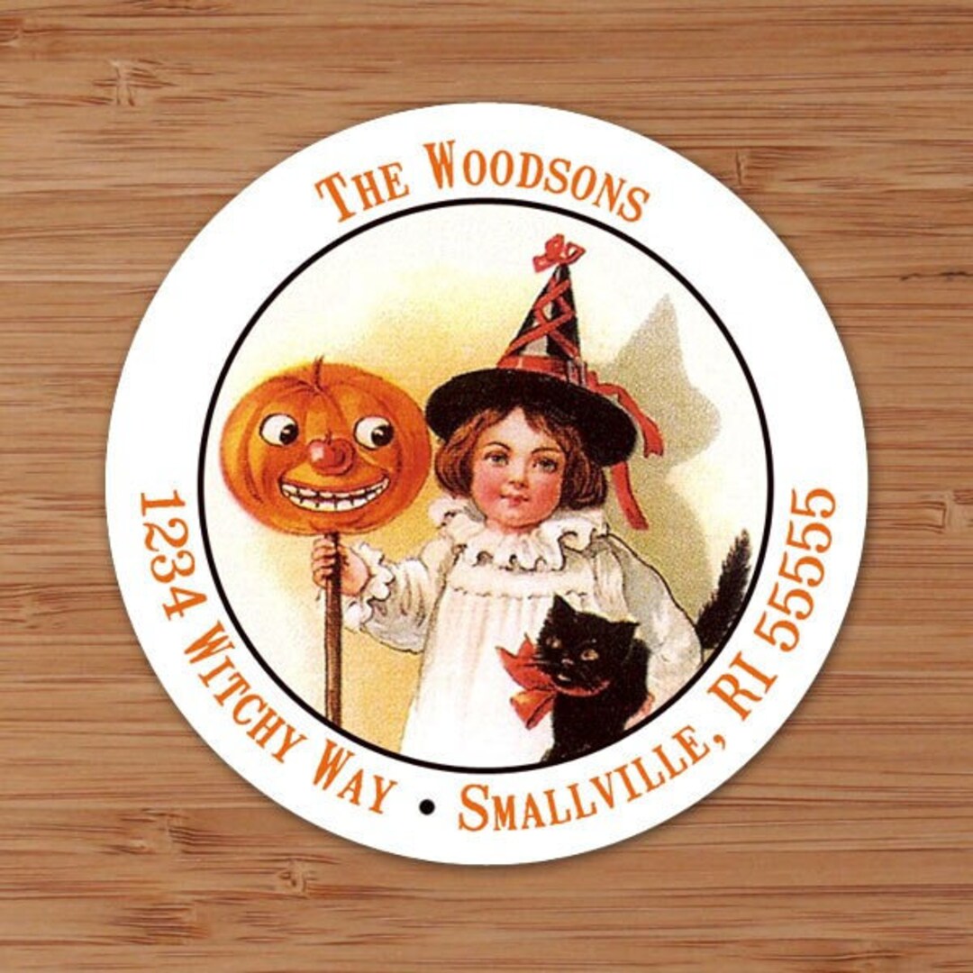 Vintage Halloween Little Witch - Custom Address Labels or Stickers - Etsy
