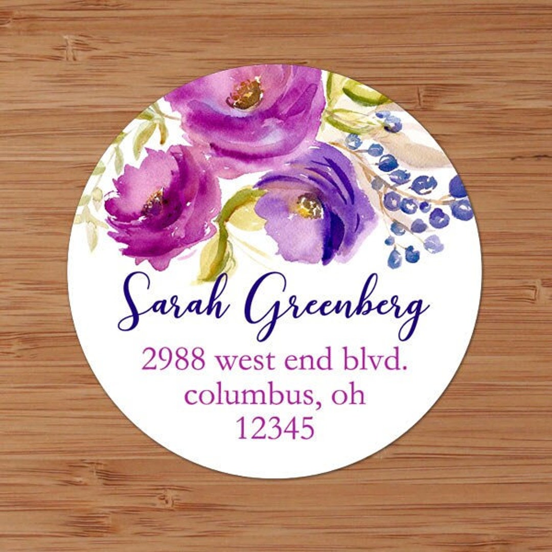Fuchsia Purple Watercolor Flowers - Custom Address Labels or Stickers ...