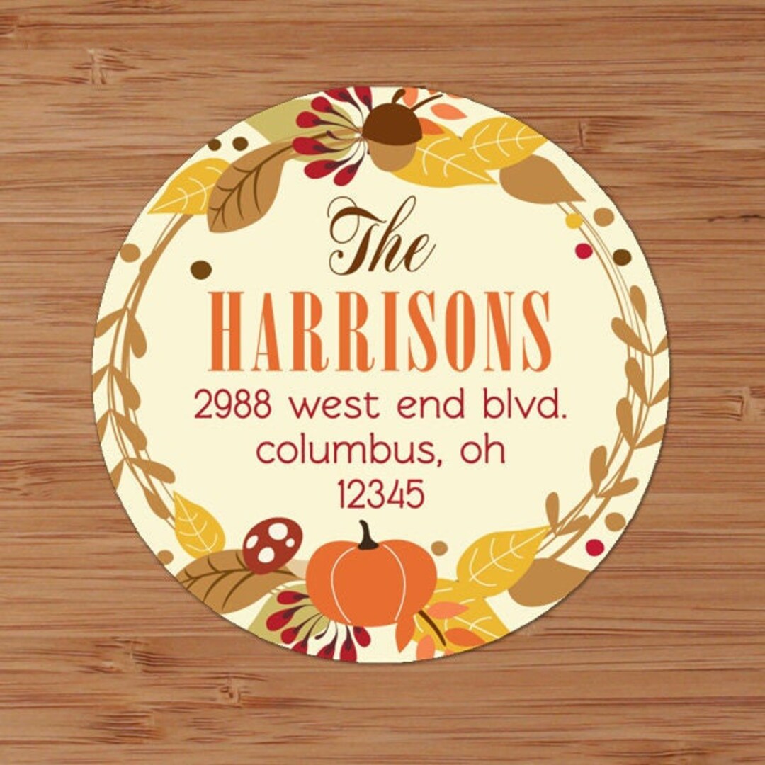 Fall Pumpkin Floral Wreath - Custom Address Labels or Stickers - Etsy