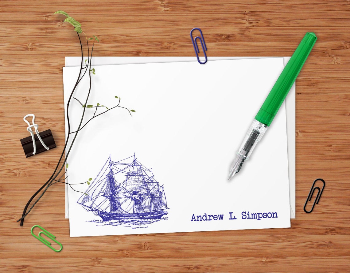 Vintage Ship Set of 8 CUSTOM Personalized Flat Note Cards/ - Etsy
