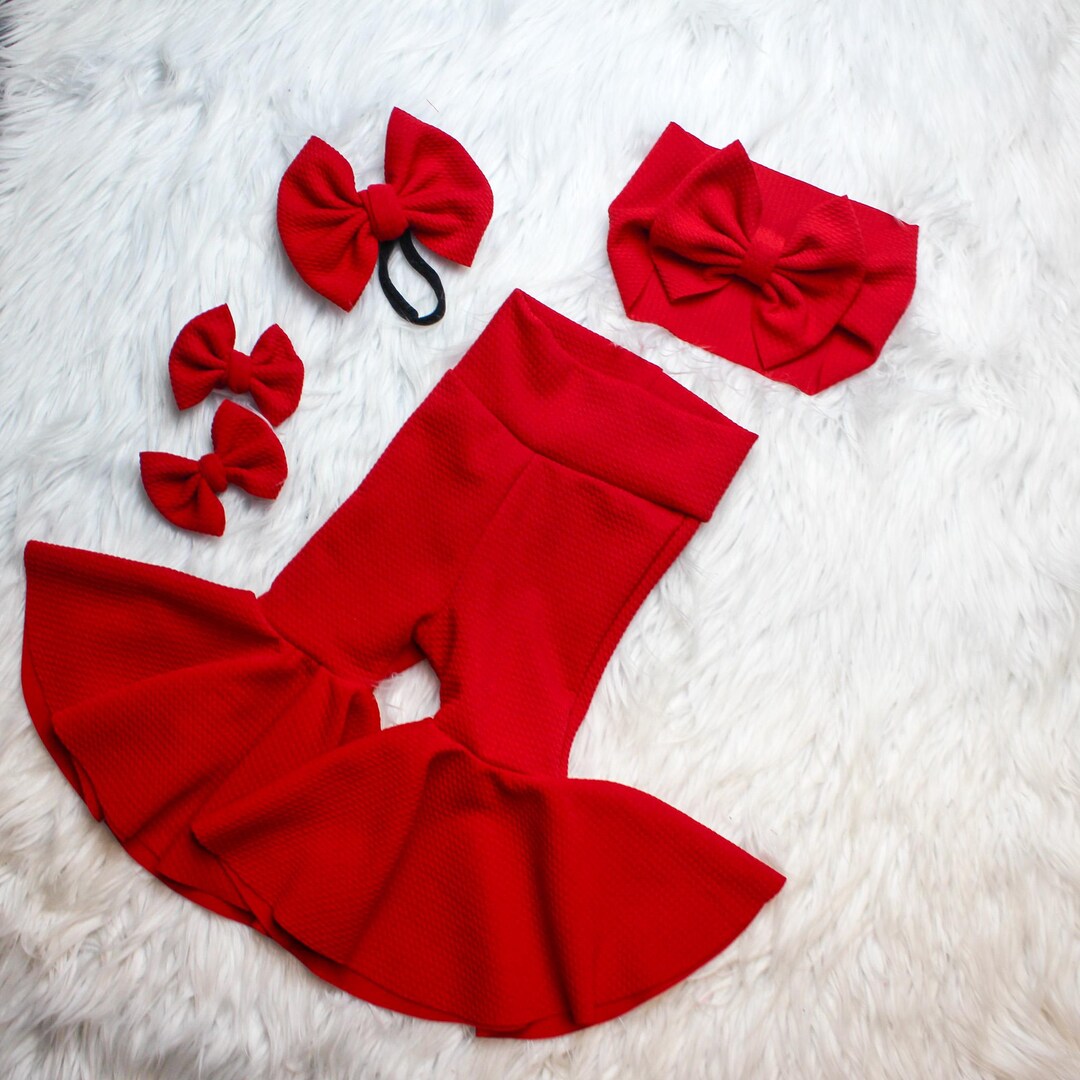 Ruby Red Bell Bottoms, Cherry Red Baby Bow, Red Baby Piggies, Red Bow ...