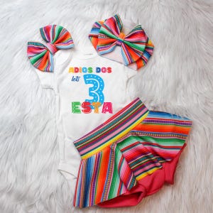 Adios Dos, Lets Three-esta, Serape Skirted Bummy and Bow for Baby Girls ...